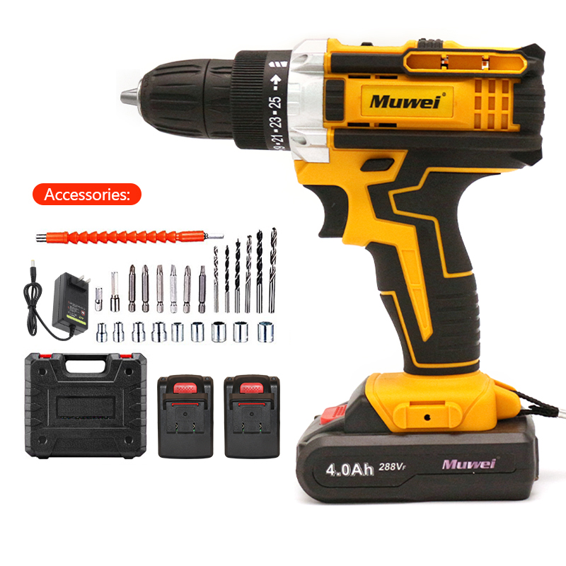 Muwei With Light 3500rpm/min Brushless Cordless Impact Drill w/ 2 ...