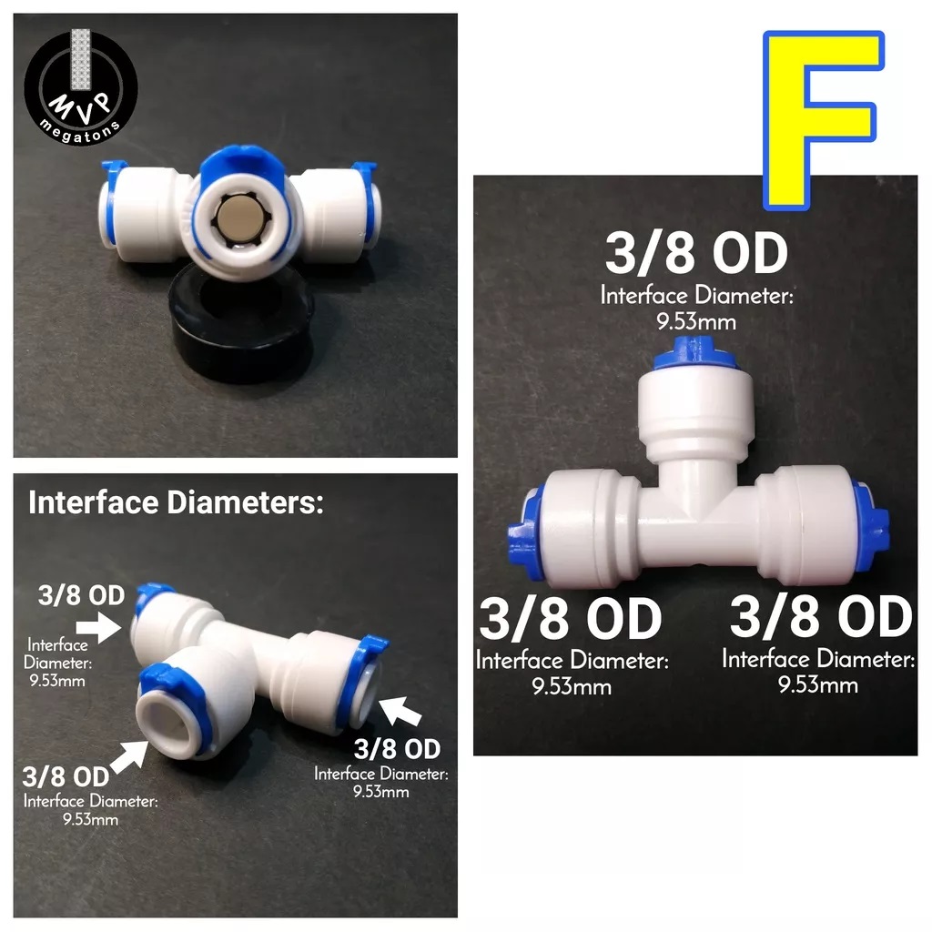 T Type 3 Way Connector Quick Connect RO Fittings 1/4" and 3/8" Reverse ...