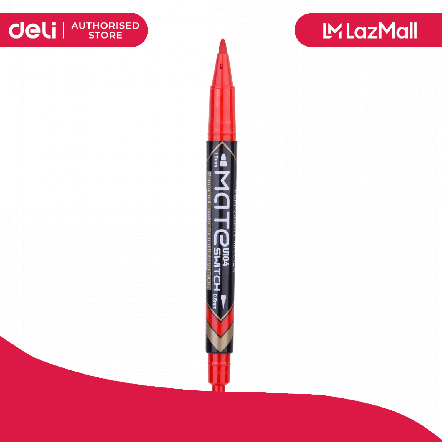 Deli Writing Instrument- Dual Tip Permanent Marker Red EU10440 (12pcs ...