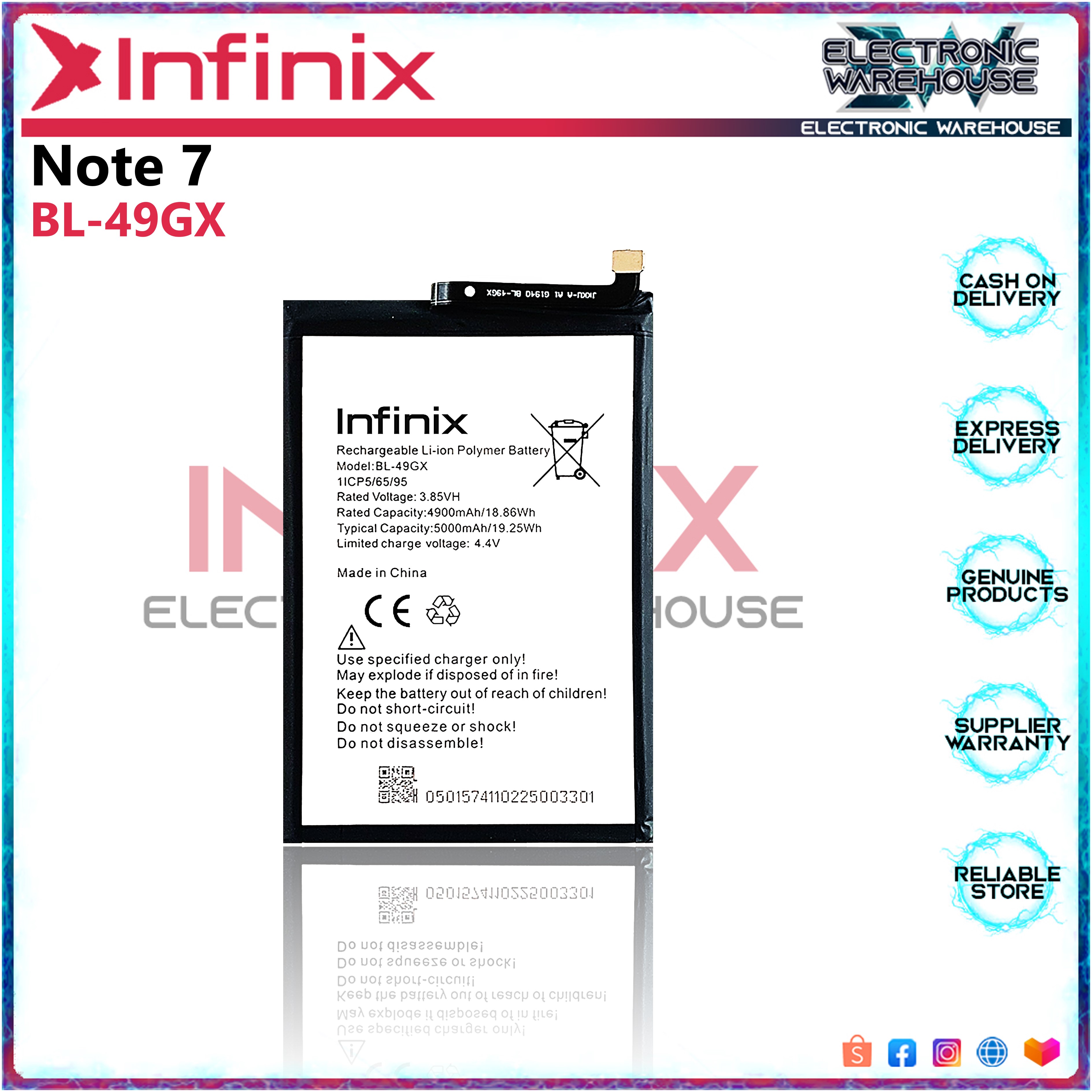 Battery for X6812B X690 Infinix Note 7 Model BL-49GX 5000mAh Capacity ...