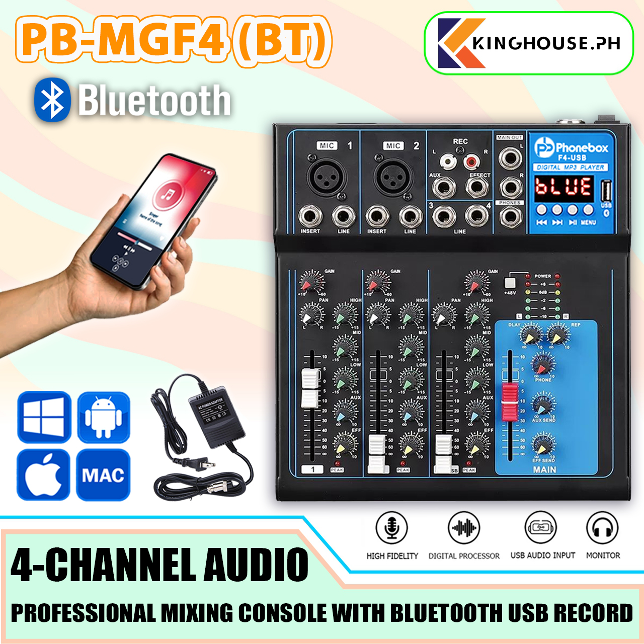 PHONEBOX PB-MX4 | PB-MGF4(BT) 4 CHANNEL MIXER Bluetooth / USB / MP3 ...