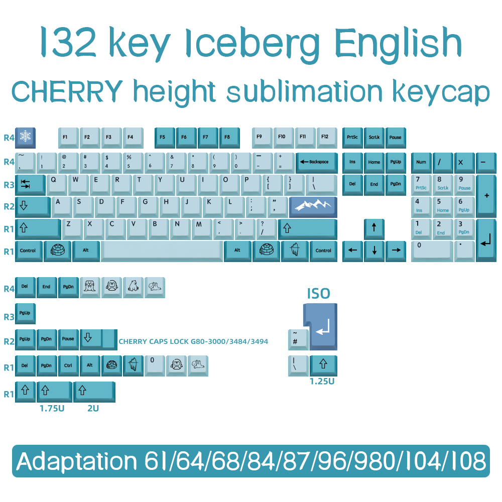 GMK Clone Iceberg Keycaps PBT Dye Sub Key Cap Cherry Profile For Cherry ...