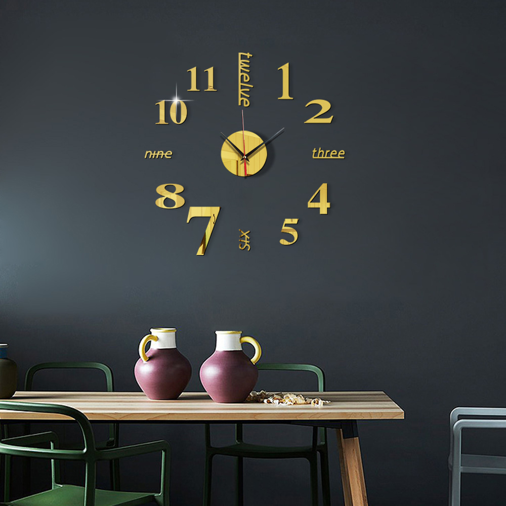 3D Wall Clock Stickers DIY Wall Decoration for Living Room Bedroom Easy ...
