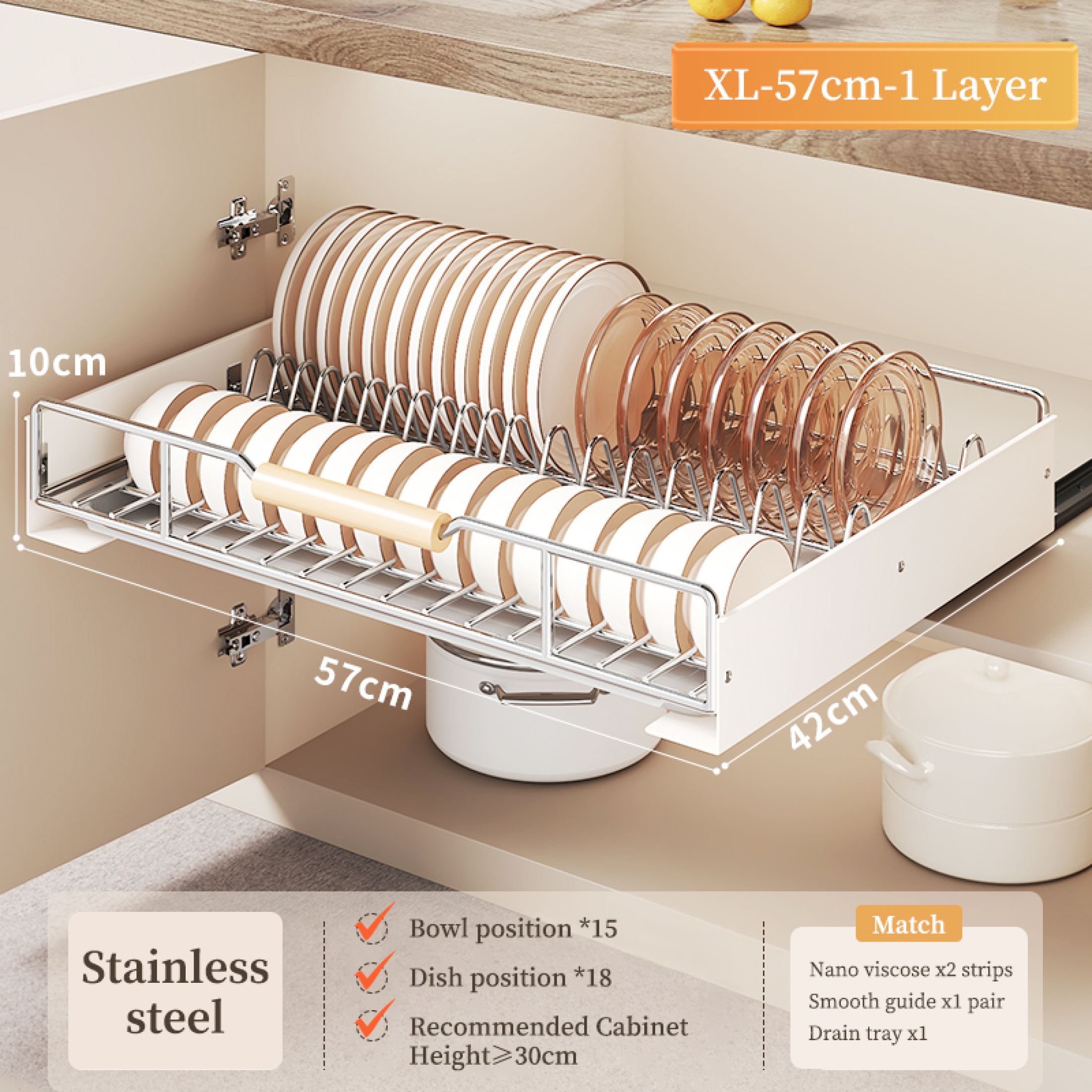 XTEN 304 Pull Out Kitchen Cabinet Stainless with Drainer Pull Out Dish ...