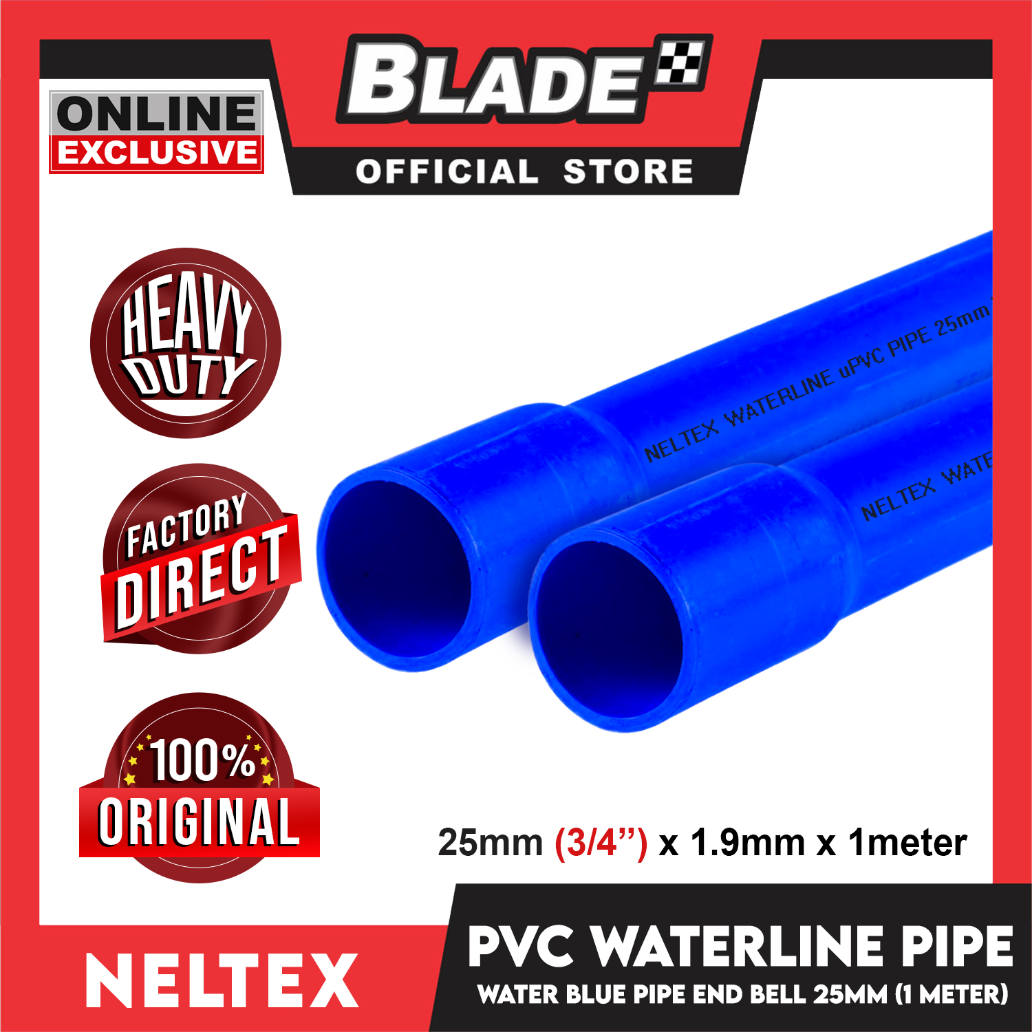 Neltex PVC Waterline Pipe (Blue) 25mm x 1meter with Bell Blue Pipe ...