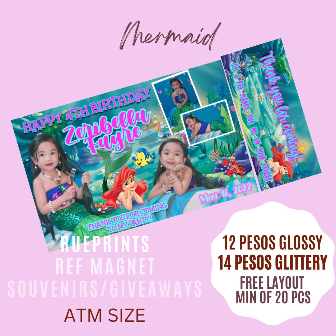 LITTLE MERMAID THEME GLOSSY OR GLITTERY REF MAGNET MINIMUM OF 20 PCS ...