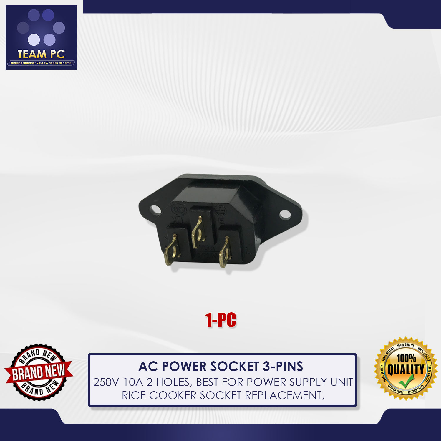 AC POWER SOCKET 3-PINS, 250V 10A 2 HOLES, BEST FOR POWER SUPPLY UNIT ...