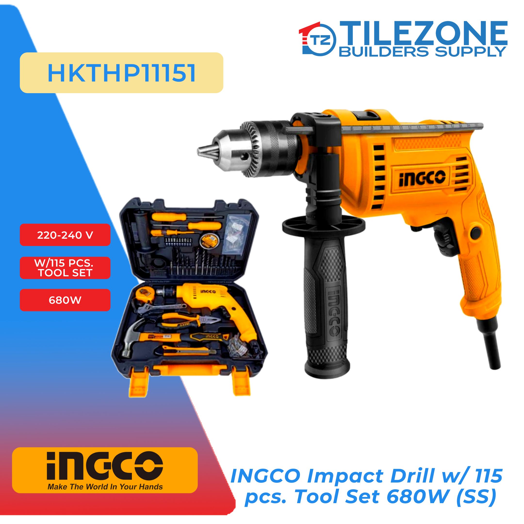 INGCO Electric Impact Drill w/ 115 pcs. Tool Set 680W (SS) - HKTHP11151 ...