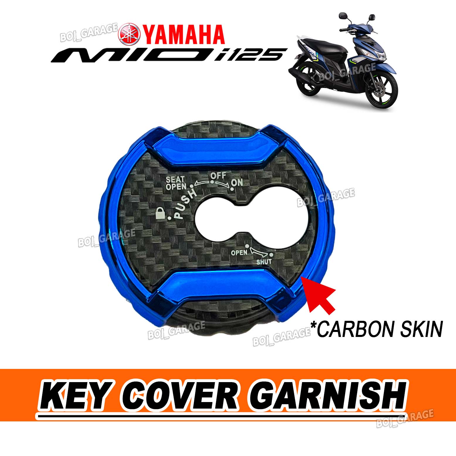 Yamaha Mio i 125 key cover garnish carbon BLUE plug and play type ...