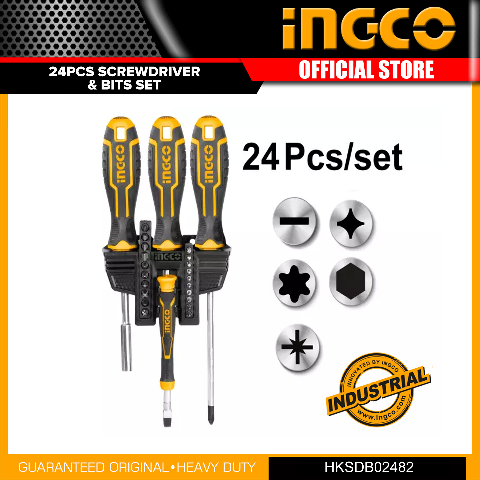 Ingco HKSDB02482 Industrial 24pcs Screwdriver and Bits Set CR-V IHT ...