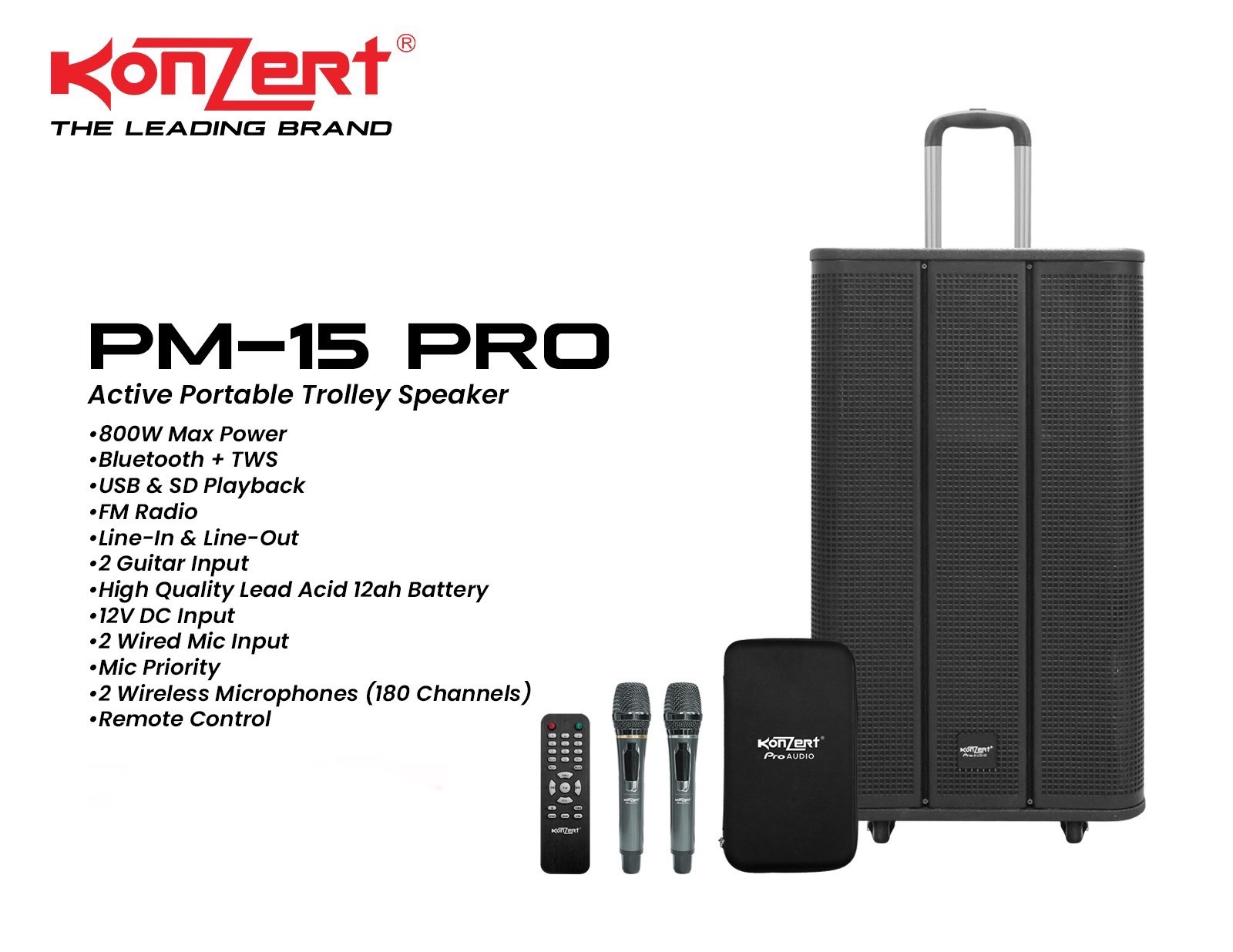 Konzert PM-15 PRO 800W Active Portable Trolley Speaker | Lazada PH