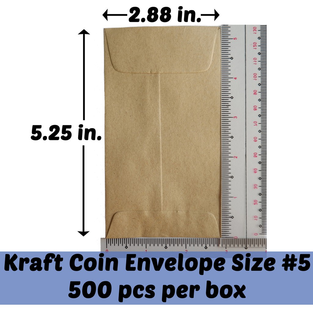 Coin Envelope 500 pcs Size No. 5 Kraft Brown 2.88 in. x 5.25 in ...