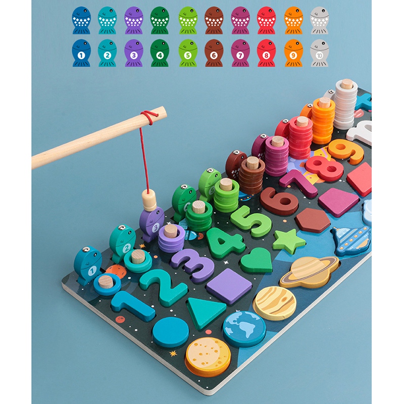 Wooden Educational Toys Matching Fishing Game Puzzles Number Counting ...