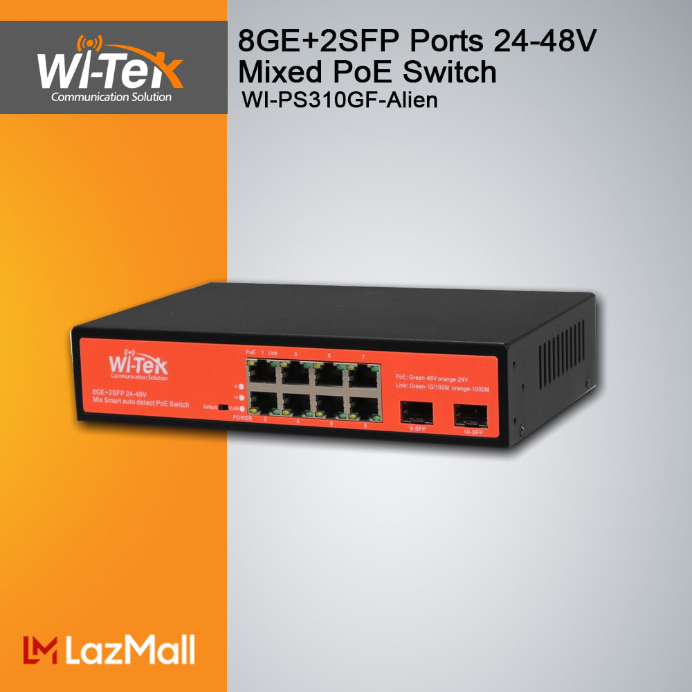Wi-Tek WI-PS310GF-Alien 8GE+2SFP Ports 24-48V Mixed PoE Switch with 8-Port PoE | WI-PS310GF ...
