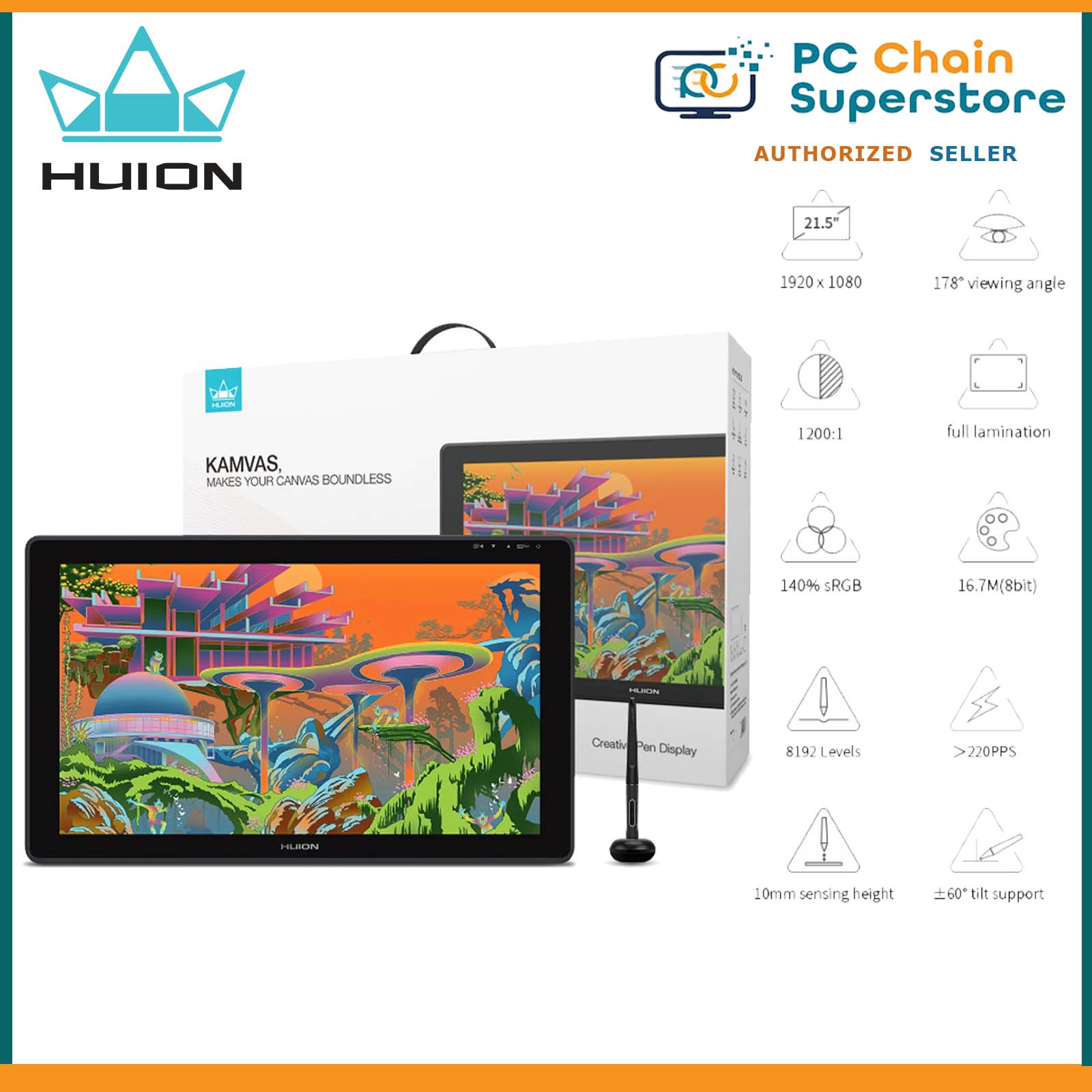 Huion Kamvas 22 PLUS GS2202 Drawing Tablet Monitor - 22" Full HD IPS ...