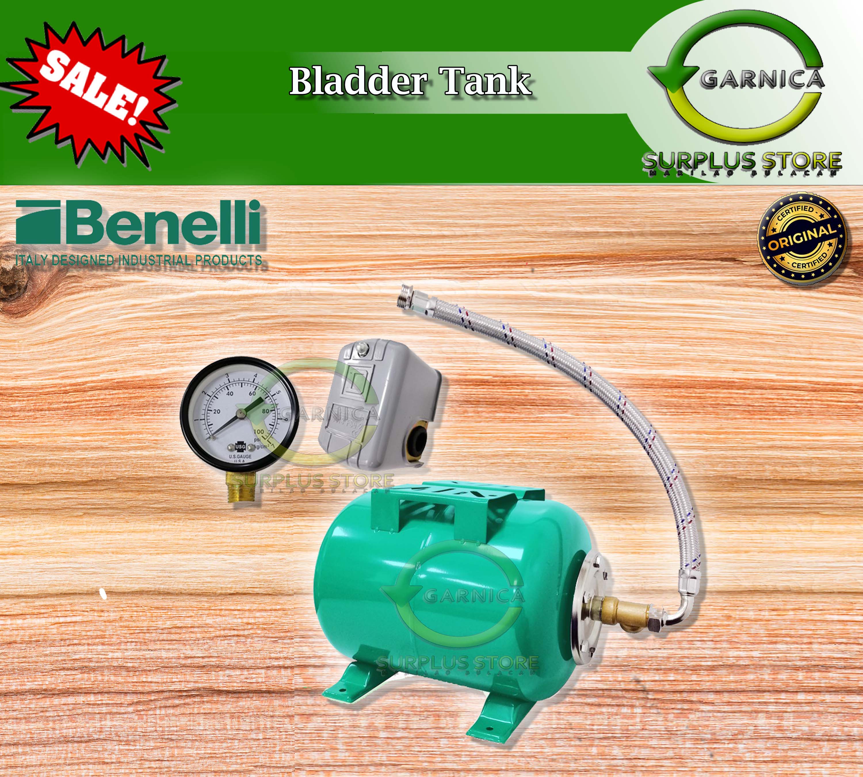 BENELLI Italy Bladder Tank For Water Pump w/ Gauge+Switch+Adaptor+Hose ...