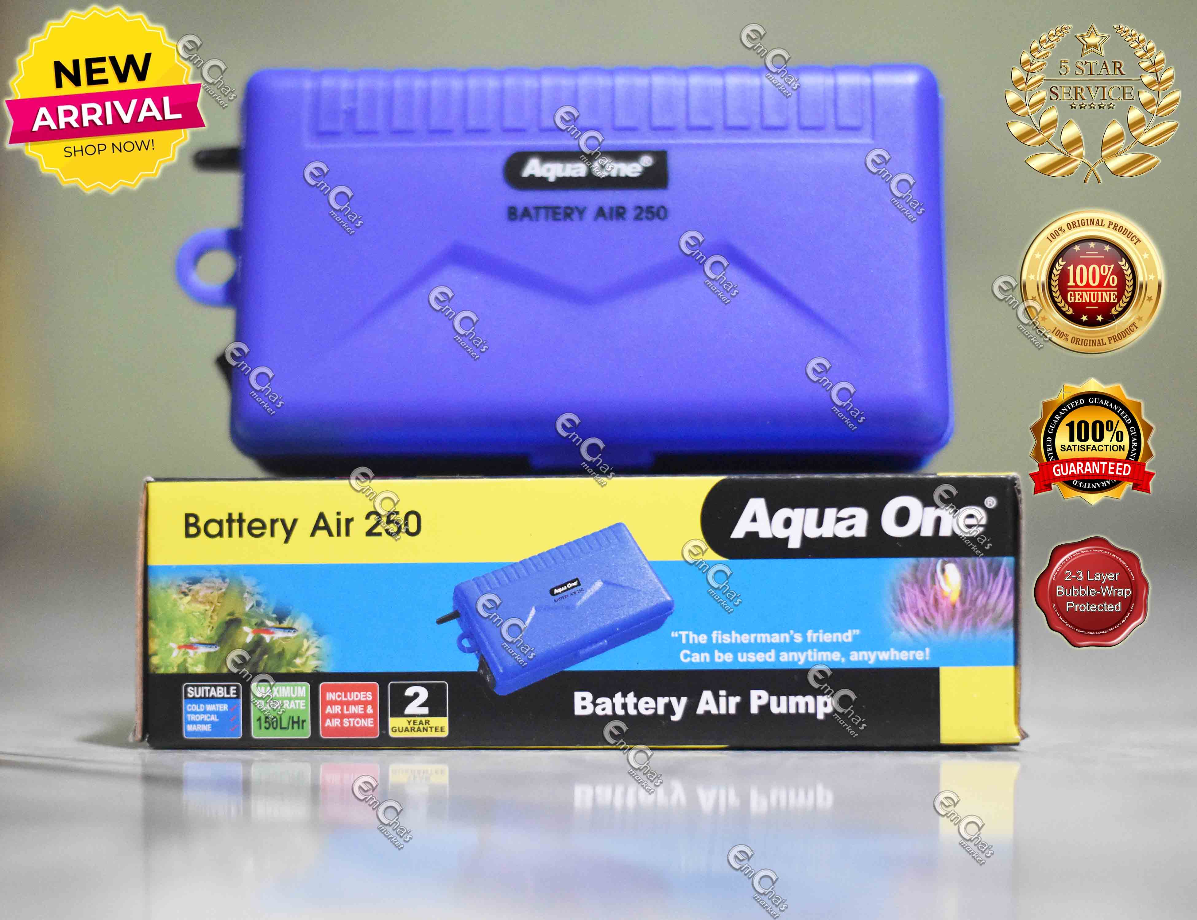 Aqua One BATTERY AIR 250 Portable Battery-Operated Air Pump Backup ...