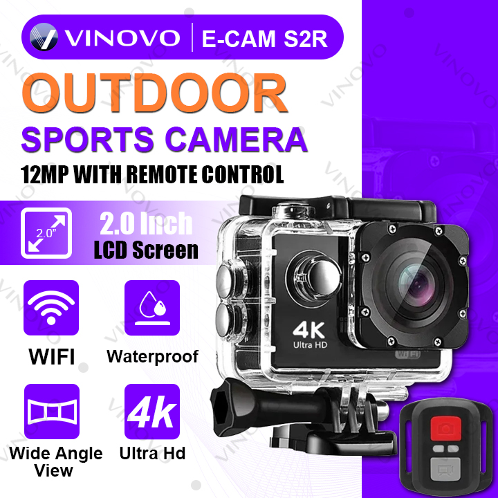 【COD】VINOVO E-CAM S2R 4K Mini Ultra HD 1080P 12MP Action Sport Camera ...