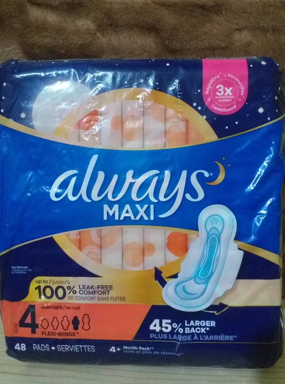 Always Maxi Pads Size 4 Overnight Absorbency with flexi-Wings, 48 pads ...