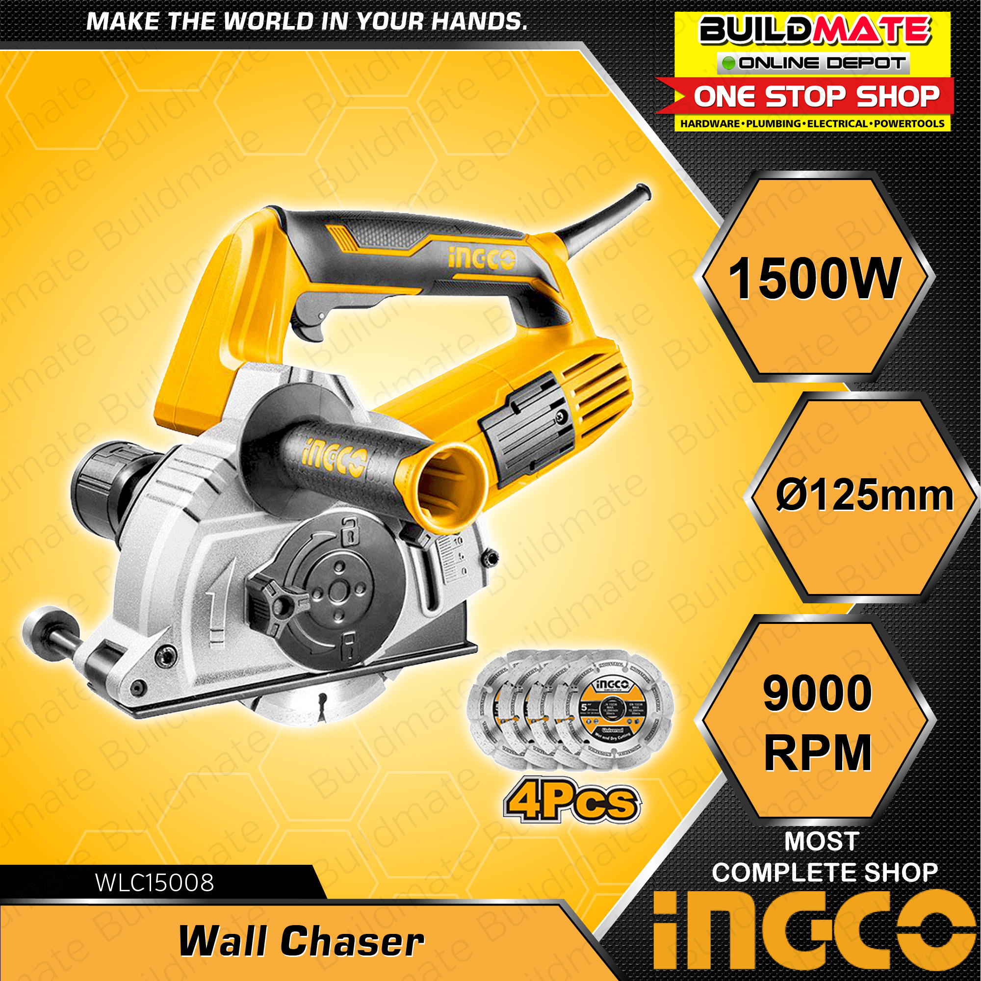 INGCO Concrete Wall Chaser Cutting Saw 125mm 1500W WLC15008 - BUILDMATE ...