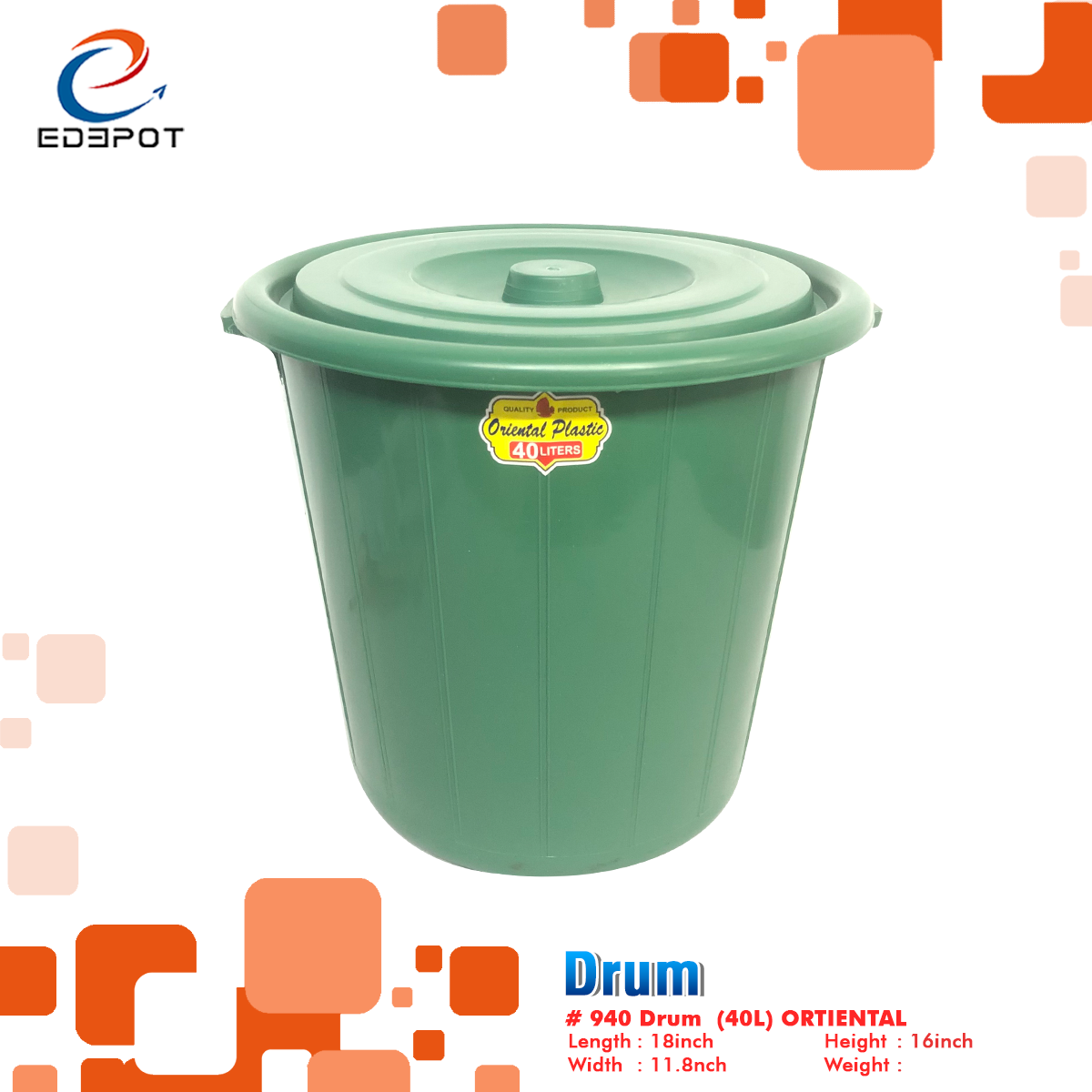 Edepot 940 Oriental Plastic Drum Matibay Colored (40Liters) COD | Lazada PH