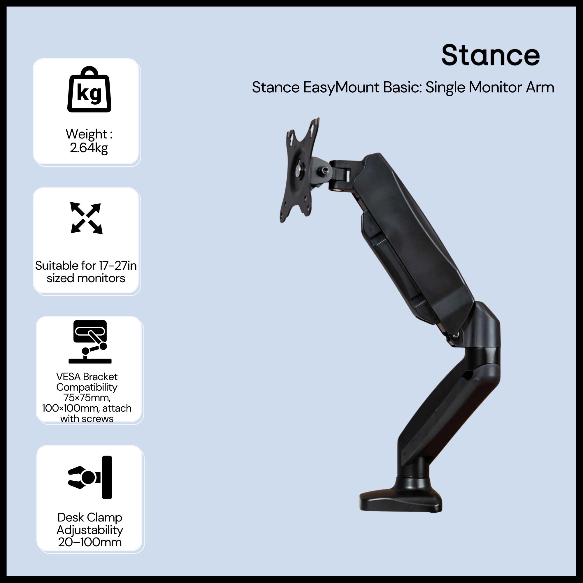 Stance EasyMount Basic: Single Monitor Arm Holder/ Monitor Mount Stand ...