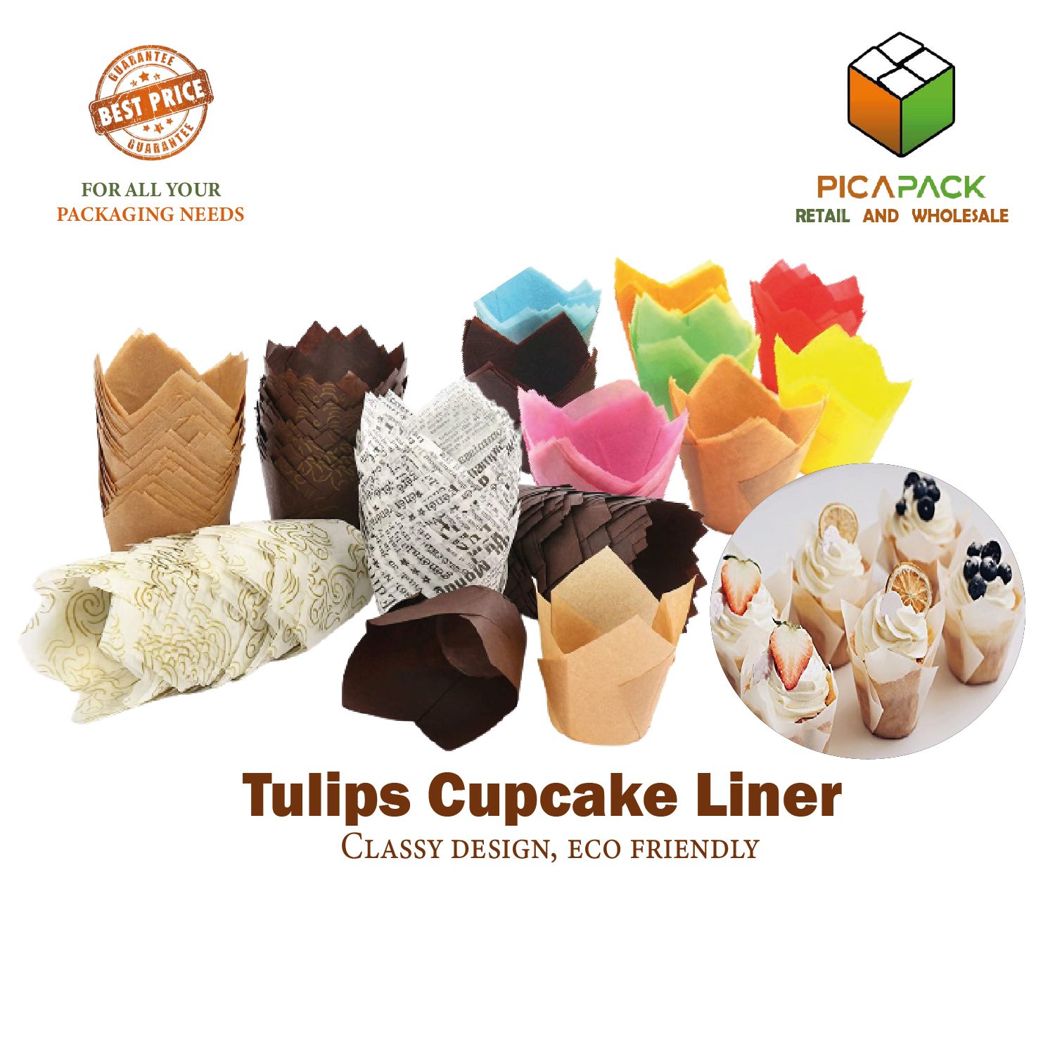 200pcs PH Based Tulips Paper Cups, Tulips Cupcake Liner Easy Release ...