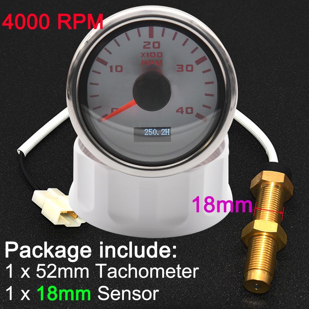Universal 52mm Tachometer Rpm Sensor Rev Counter 4000RPM Hourmeter Red ...