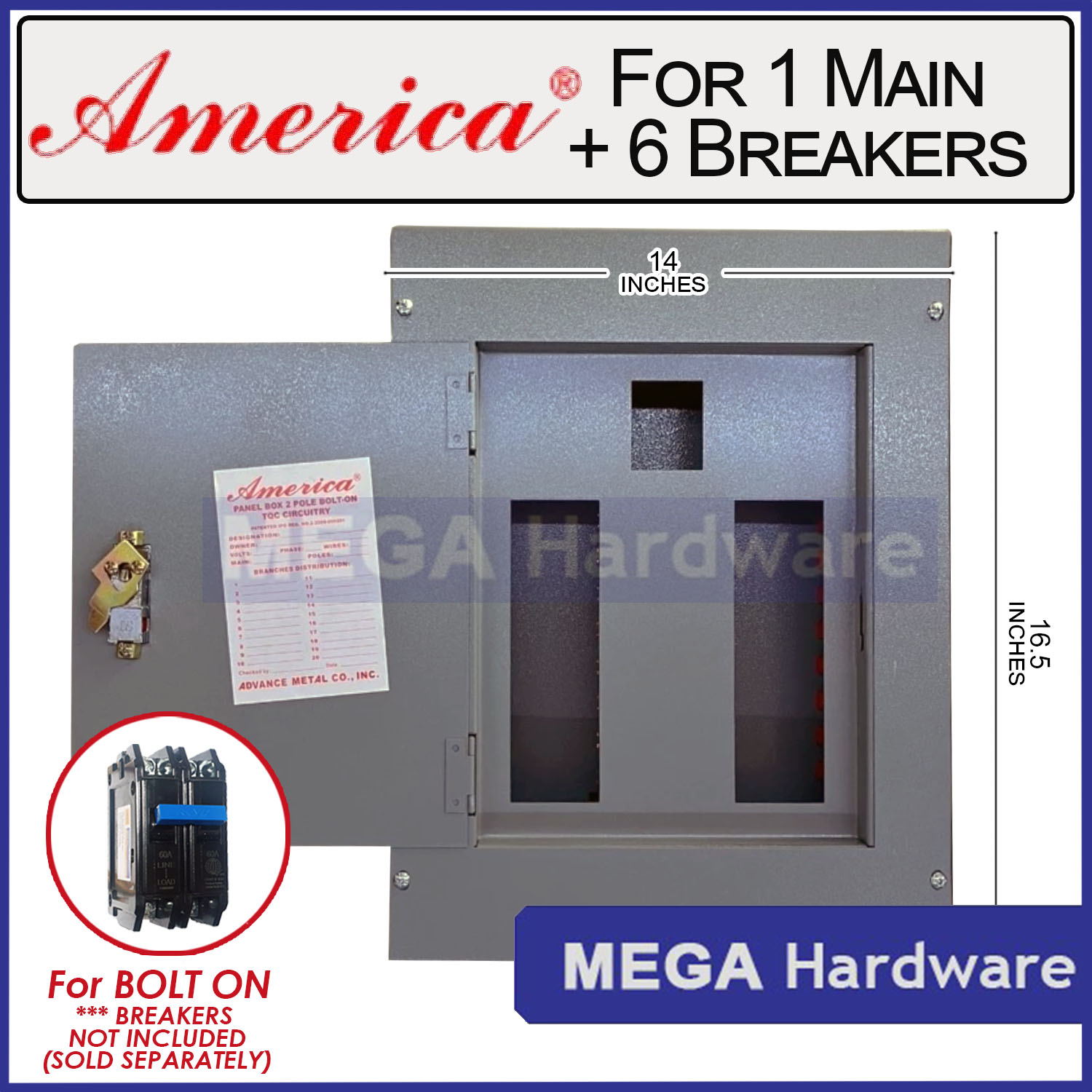 AMERICA Panel Box / Panel Board for 2-Pole Circuit Breakers [BOLTON or ...