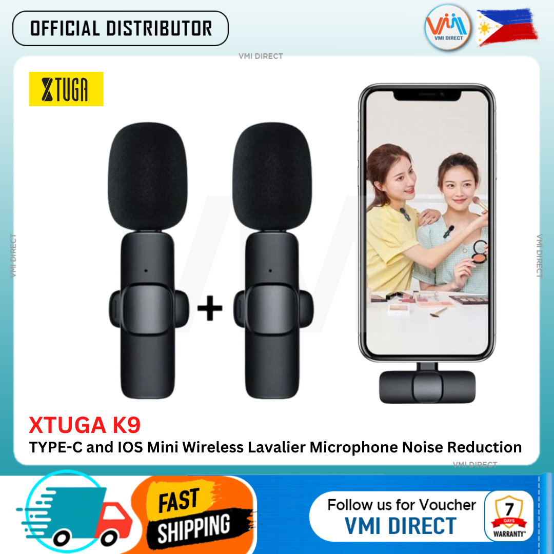 XTUGA K9 - TYPE-C and IOS Mini Wireless Lavalier Microphone Noise Reduction Live Selling, Vlog ...