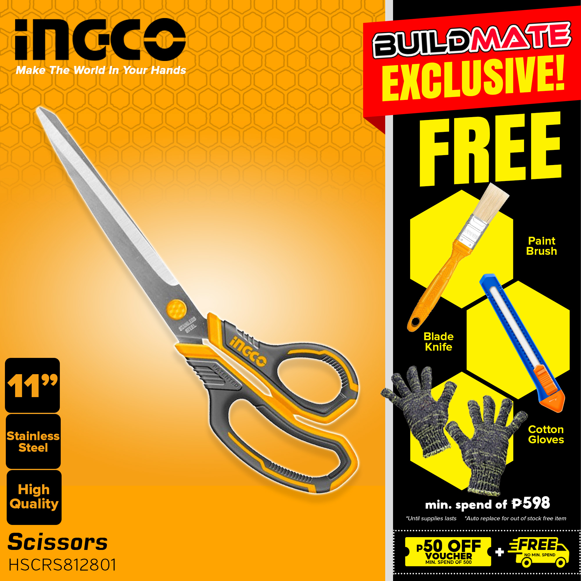 INGCO Scissors 11" HSCRS812801 •BUILDMATE• IHT | Lazada PH