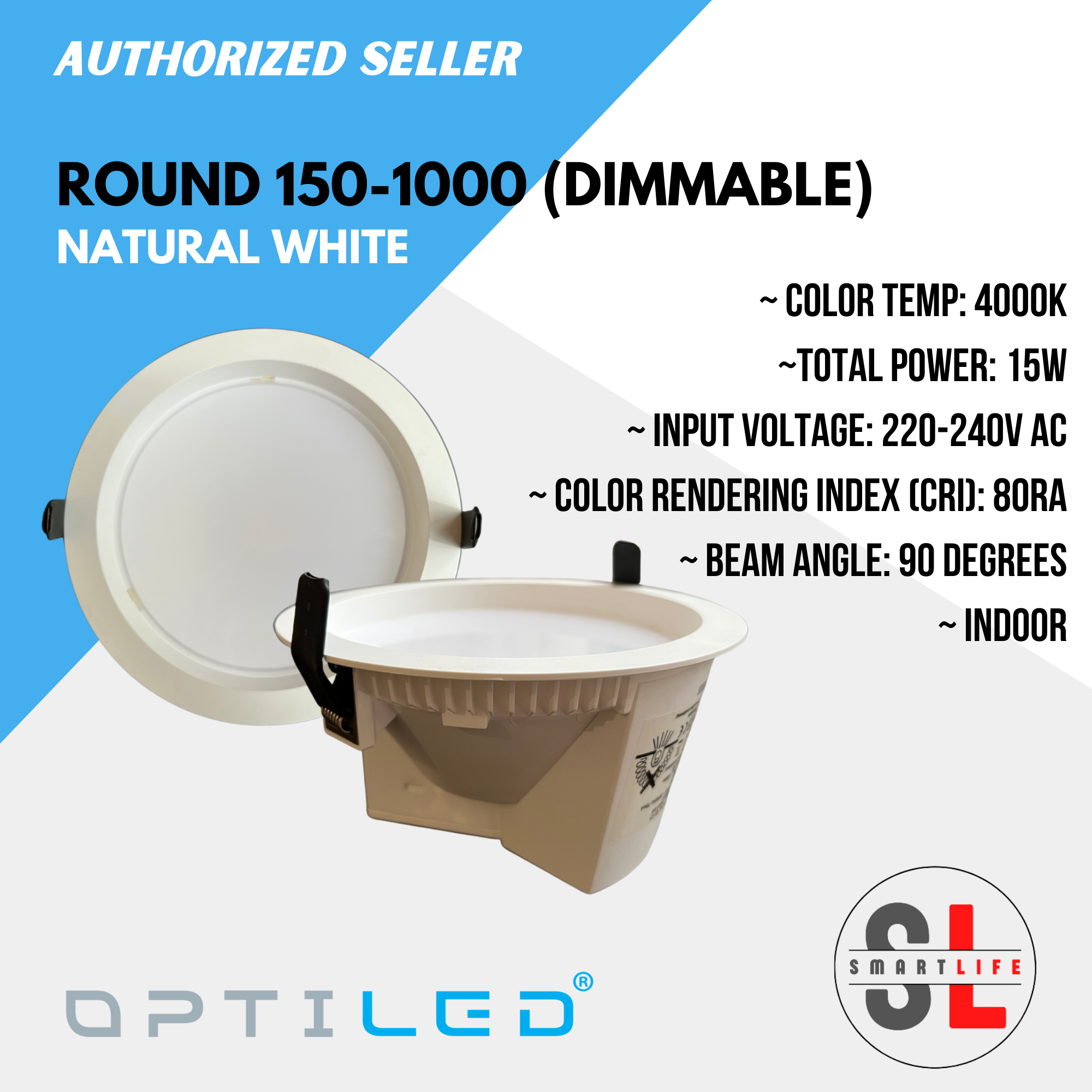 Optiled Round 150-1000 LED Downlight | 15W | 220V-240V AC | Indoor ...
