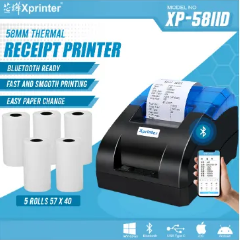 Xprinter XP-58IID (BLUETOOTH+USB) 58MM Thermal Cash Receipt POS Printer With 1Rolls Thermal ...
