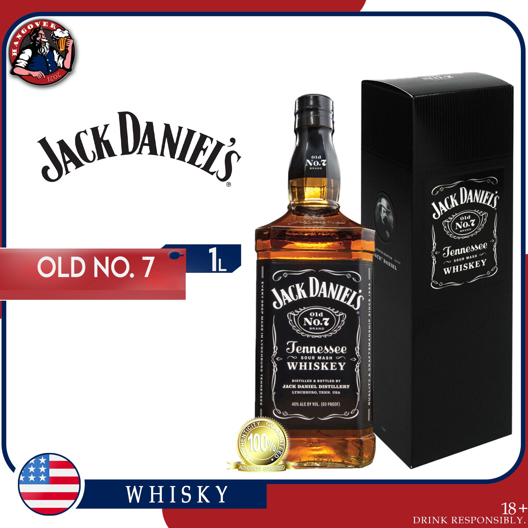 Jack Daniel's Old No. 7 1 Liter Bottle with Box | Lazada PH