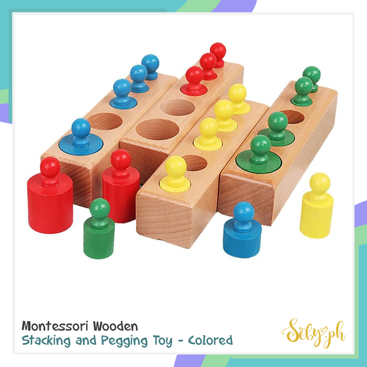 SOBY PH- Montessori Wooden Stacking and Pegging Toy 4 Sets Mini Knobbed ...