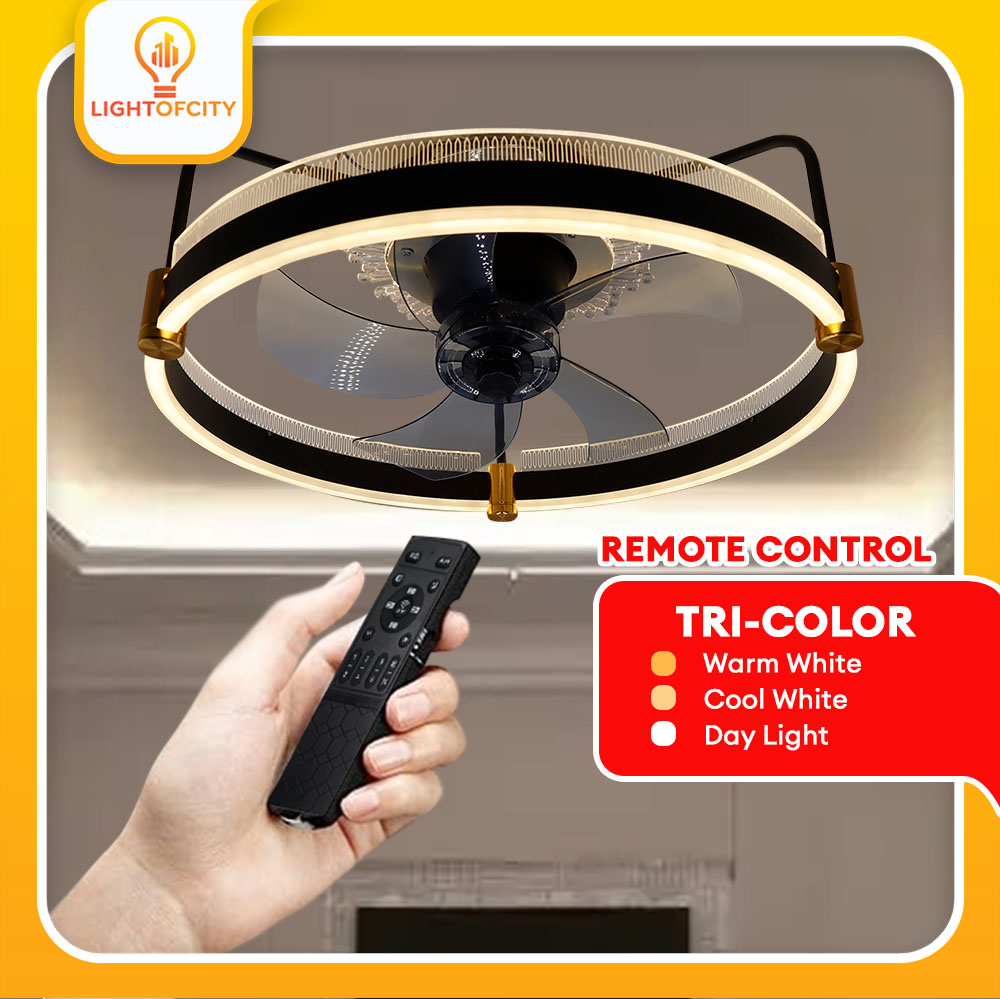 LIGHT OF CITY Ceiling Fan | 3 LAYER Tri-Color Ceiling Fan Light Ceiling ...
