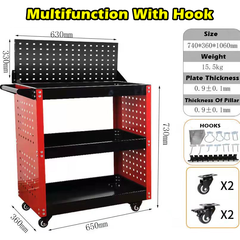【COD】3 Layer Trolley Hand Push Tool Cart Trolley For Tool Storage Parts ...