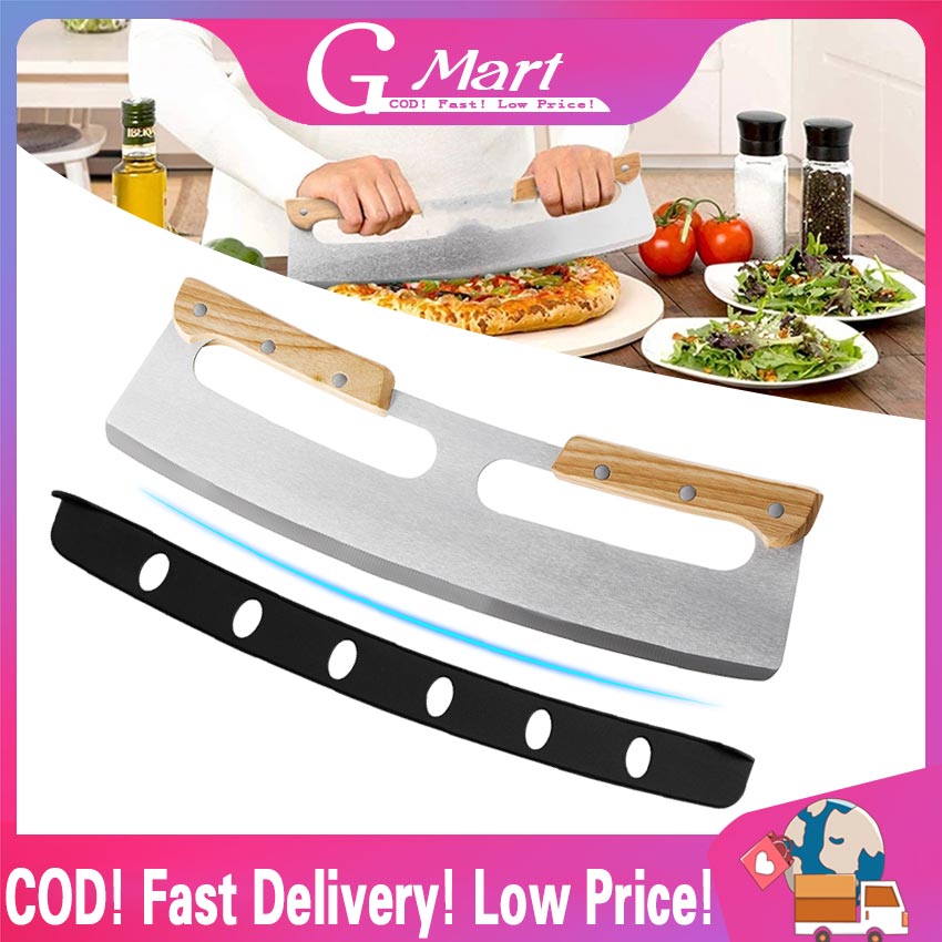 Kitchen Pizza Cutter Stainless Steel Wooden Double Handle Pizza Cutter ...