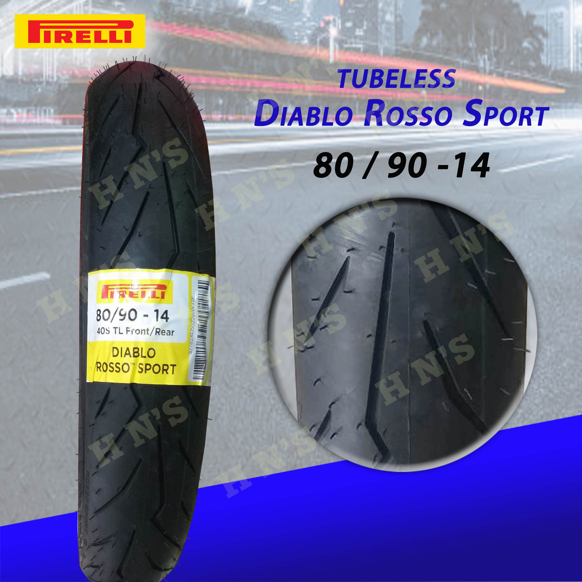 PIRELLI Diablo Rosso Sport RIM14 Tubeless Tires ( 70/90-14 , 80/90-14 ...