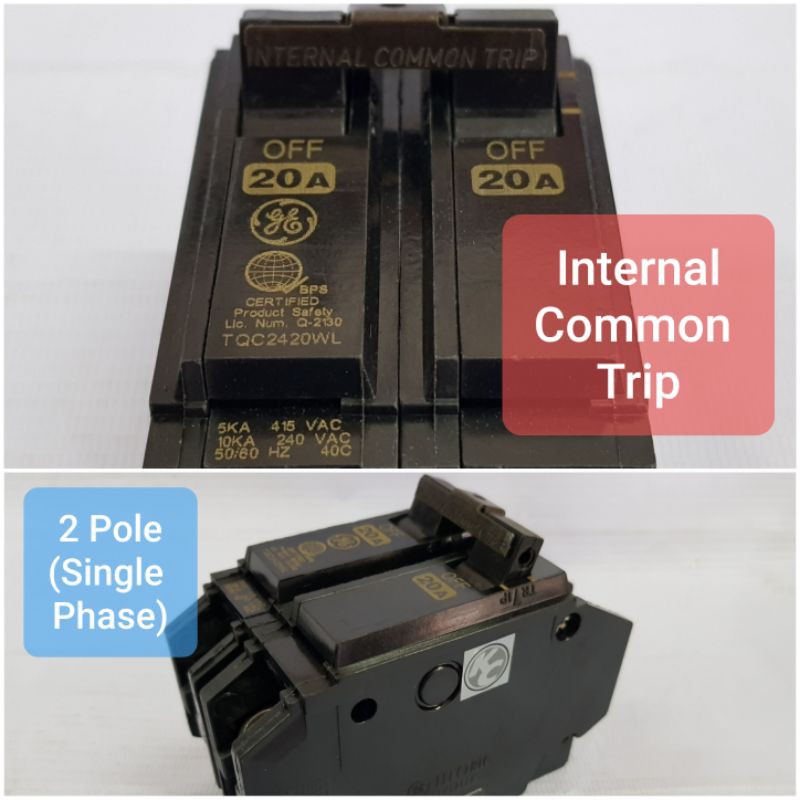 ♞GE G.E. Bolt On Circuit Breaker 2 Pole 3 Pole Single Phase 15A 20A 30A 40A 50A 60A 70A 100A TQC ...