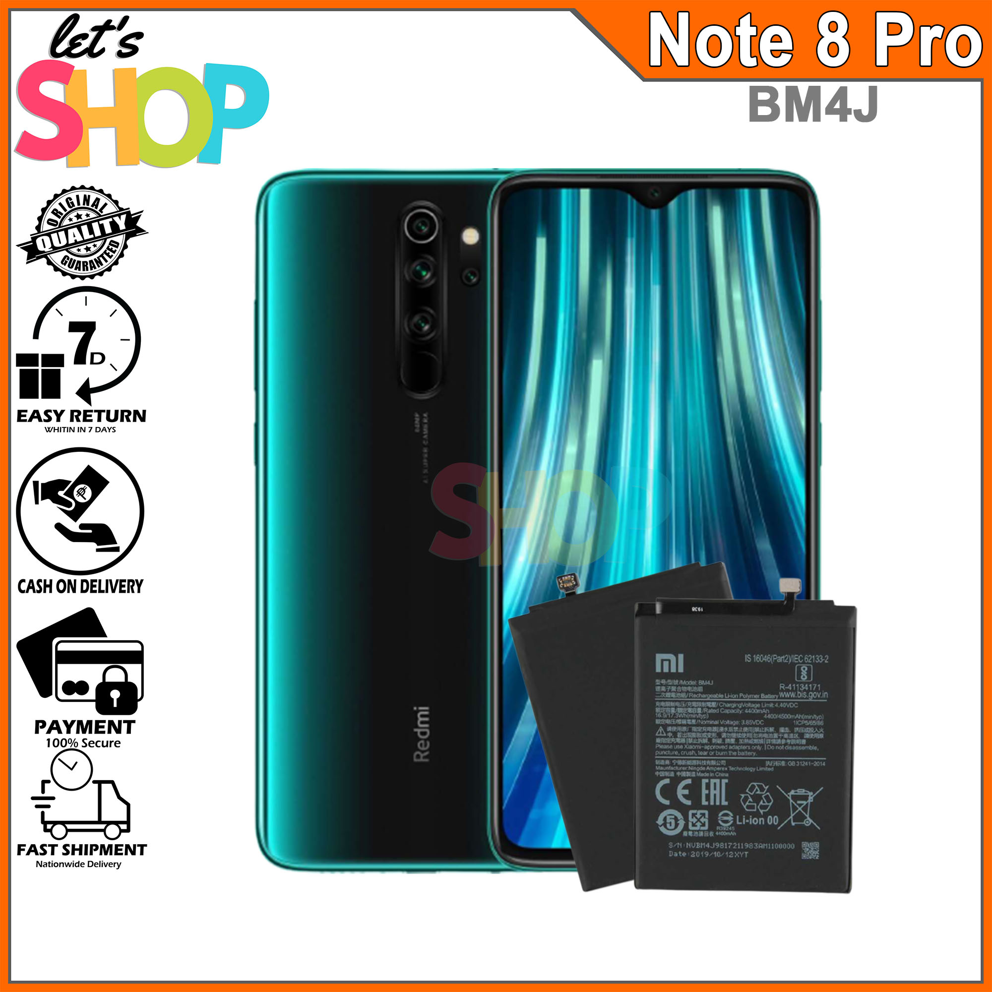Xiaomi Redmi Note 8 Pro BATTERY MODEL BM4J (Lets Shop) Original ...