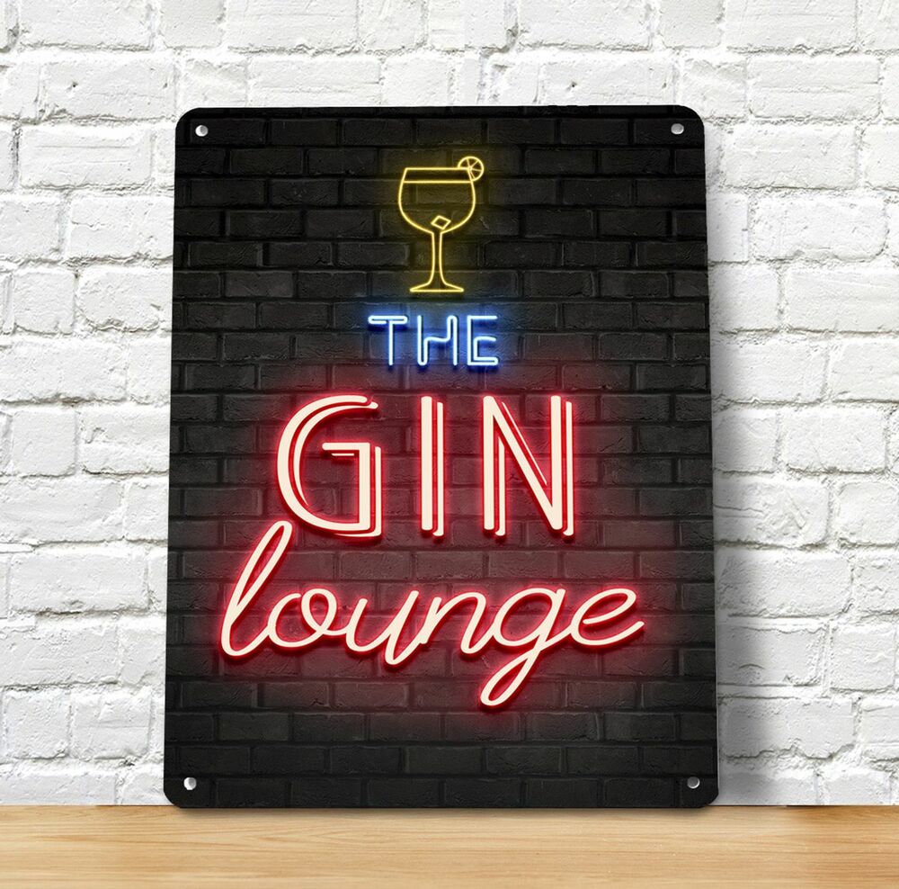 NEW Gin Lounge Bar Sign - Neon light effect PRINT Metal Wall A4 bar ...