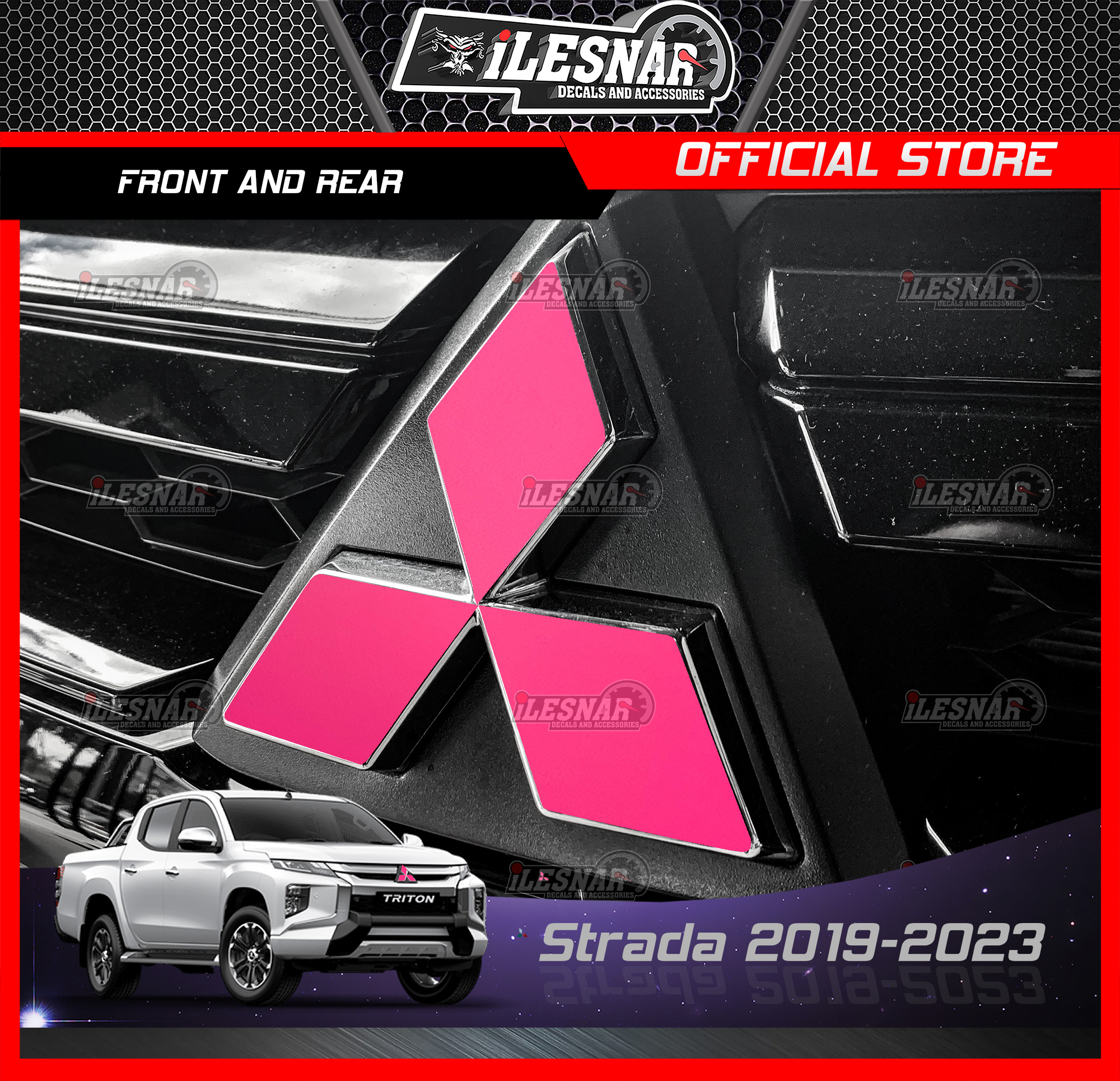 Mitsubishi Strada 2019-2023 Front and Rear Logo Sticker Official ...