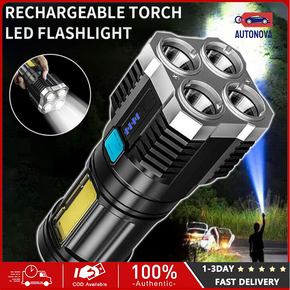 High Power LED Flashlights Camping Torch With 4 Lamp Beads And COB Side ...