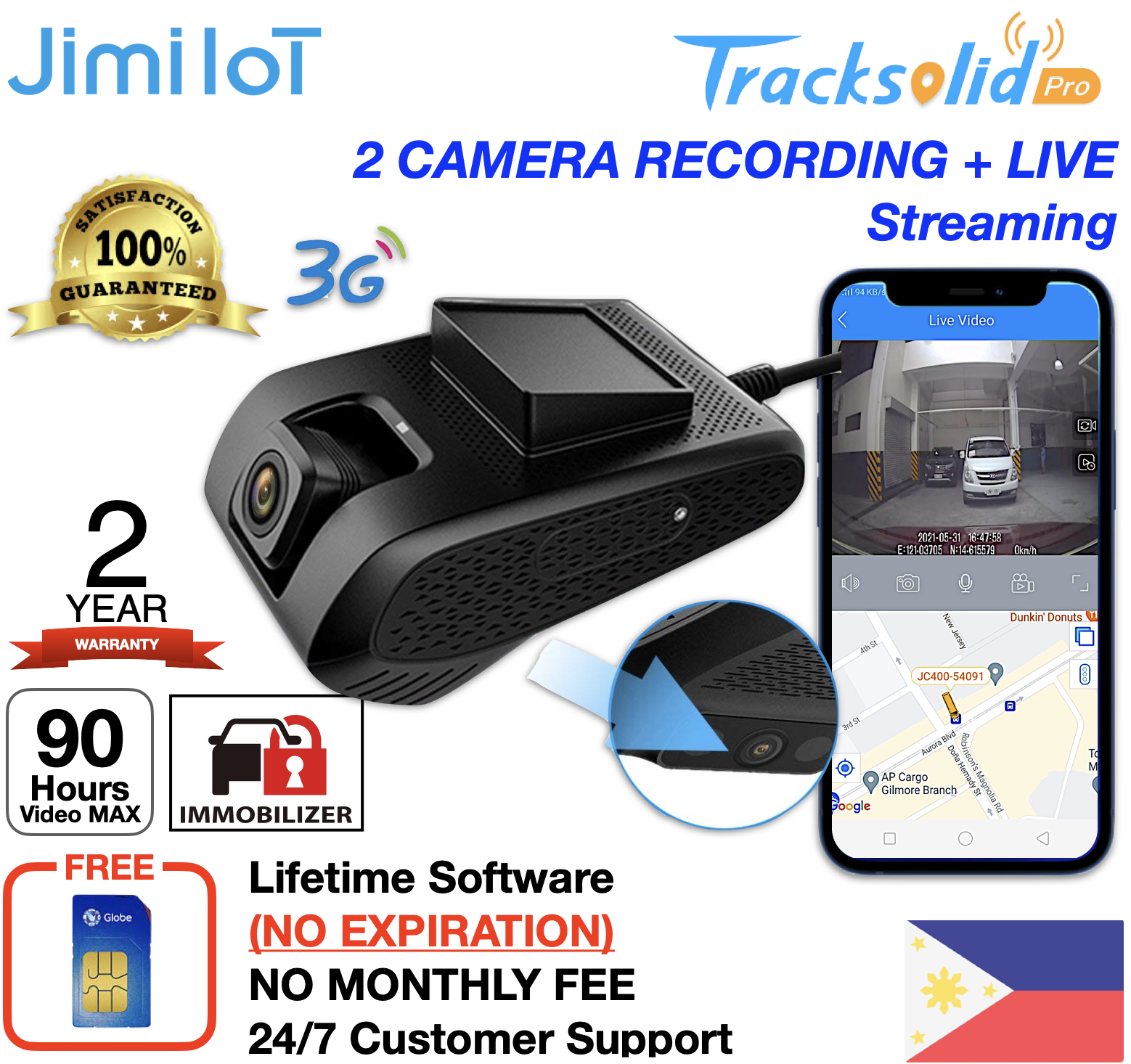 Jimi IoT JC200 Car CCTV 2 Channel 3G Dashcam Dash Camera Front Inside ...