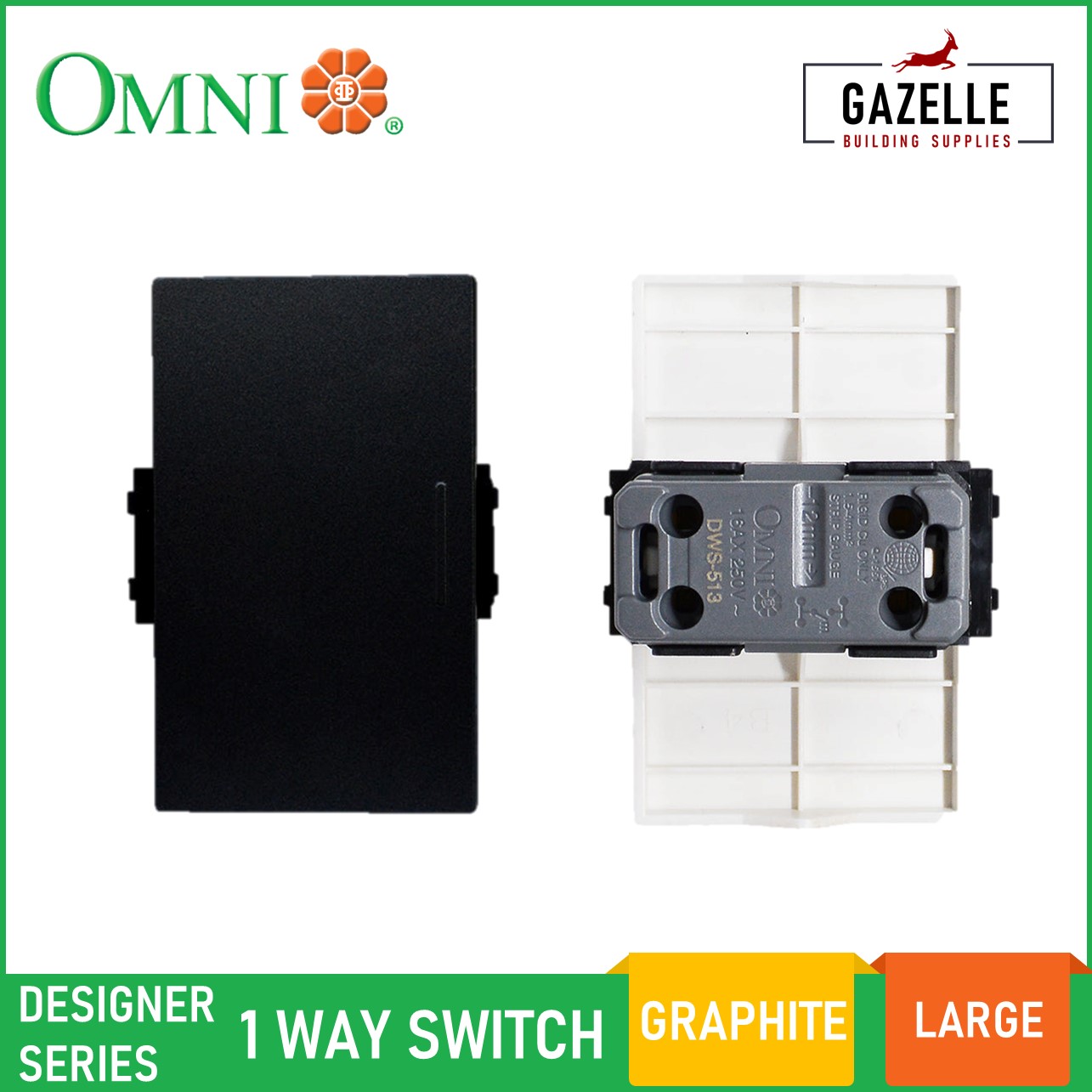 Omni Designer Series 1 Way Switch 16A Graphite Large DWS-513G | Lazada PH