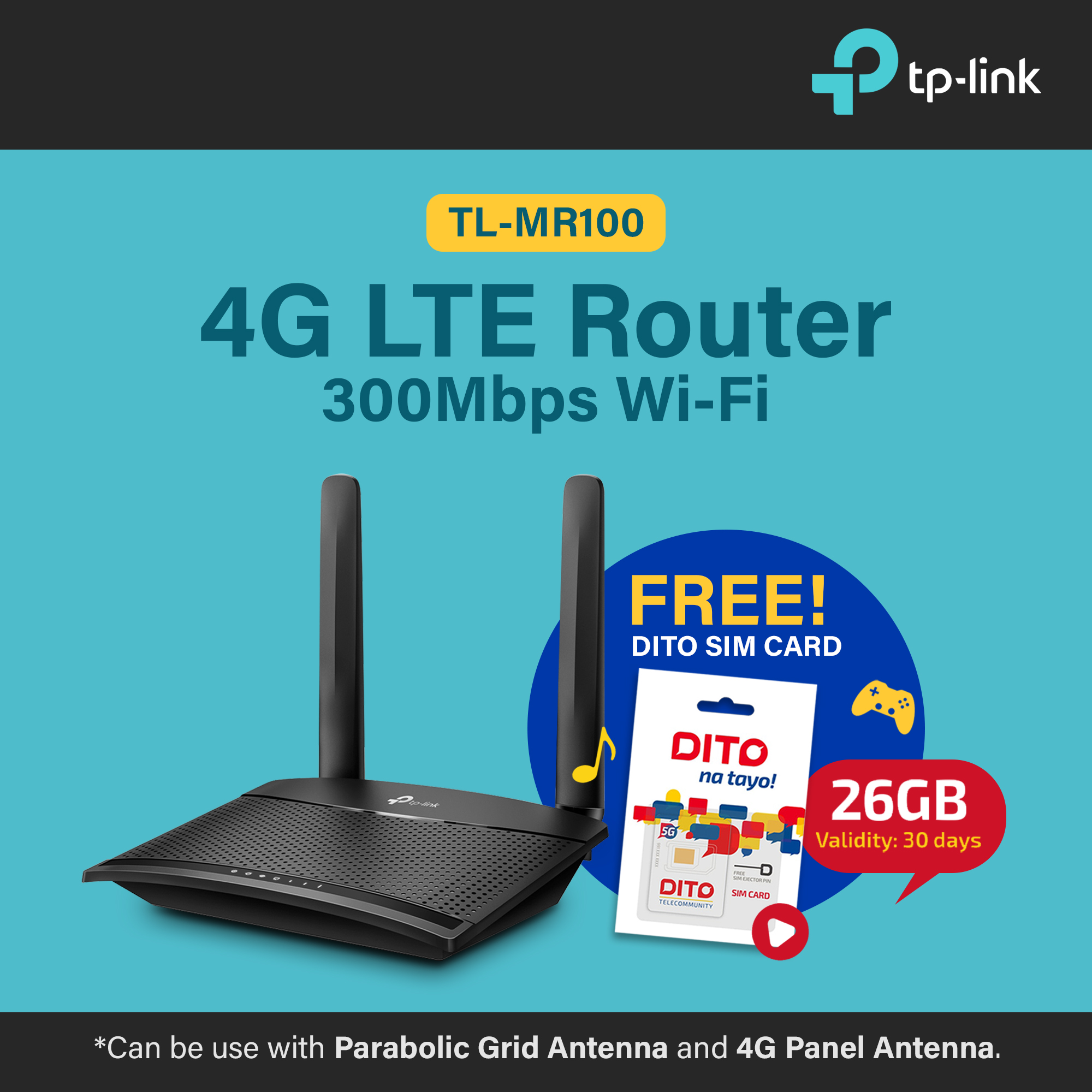 WOW | TP Link | TL-MR100 | 300 Mbps Wi-Fi 4G LTE Router (FREE DITO SIM ...