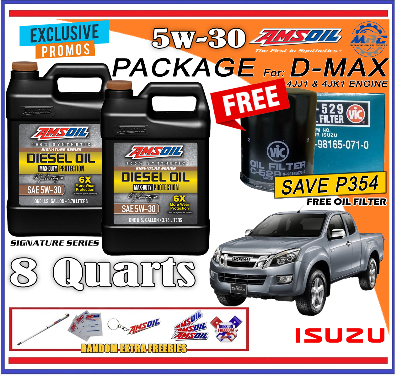 AMSOIL Signature Series Max Duty 5W-30 8 quarts FREE Oil Filter Package ...