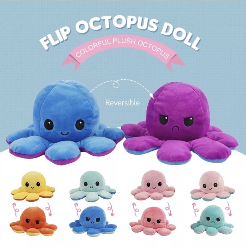 【Melody】Reversible Flip Stuffed Octopus Doll Soft Simulation Reversible ...