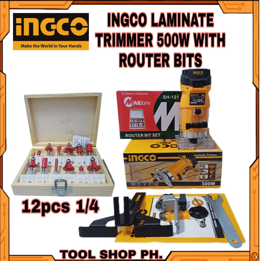 INGCO Laminate Router Trimmer 500W PLM5002 WITH Router Bit SET 1/4 ...